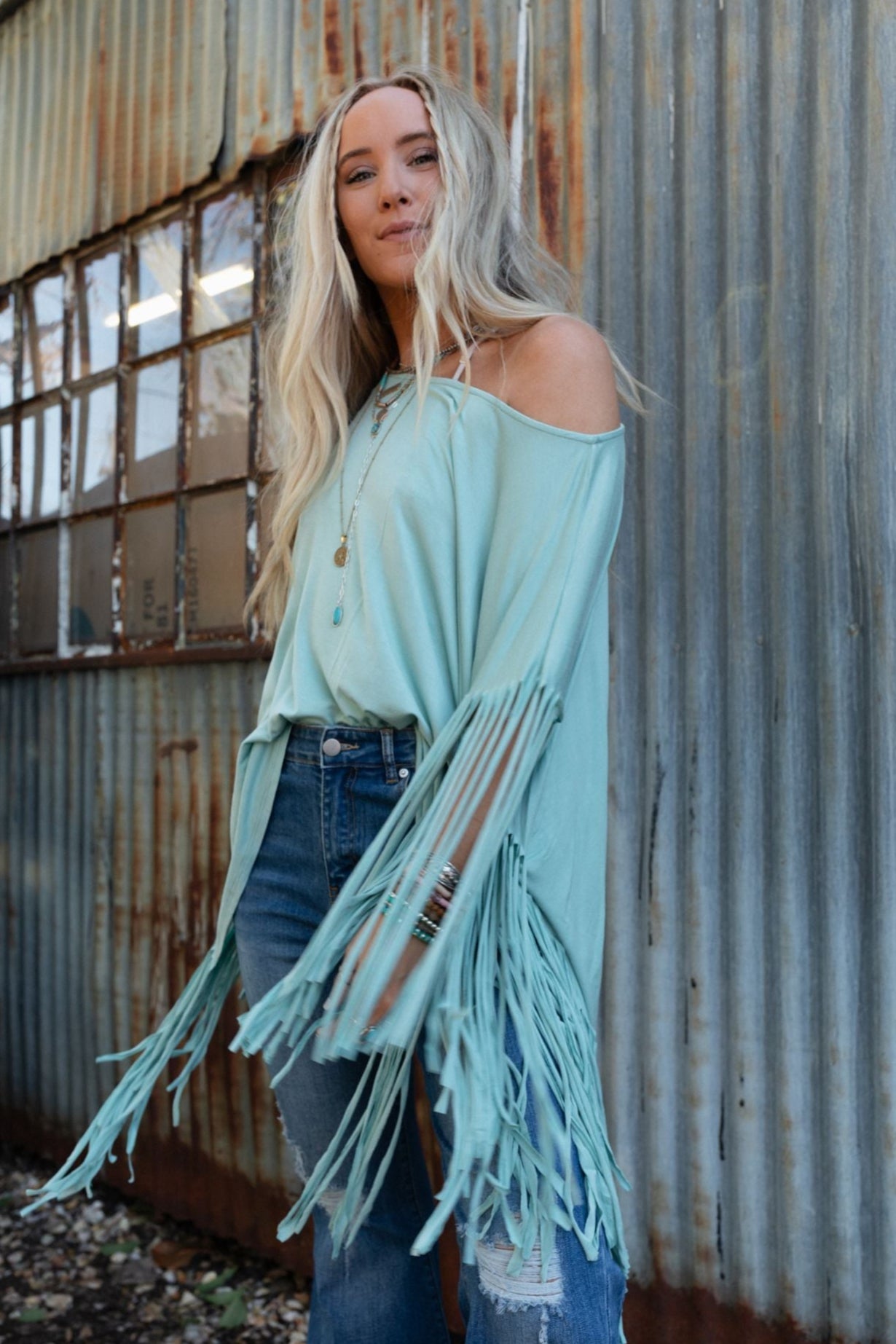 Showstopper Fringe Top - Washed Seafoam – Three Bird Nest