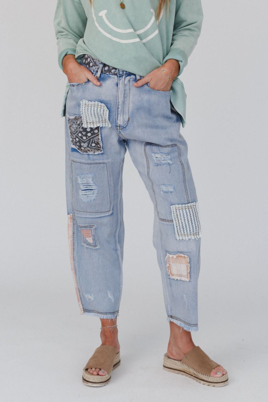 Offshore Patchwork Detail Pants - Denim
