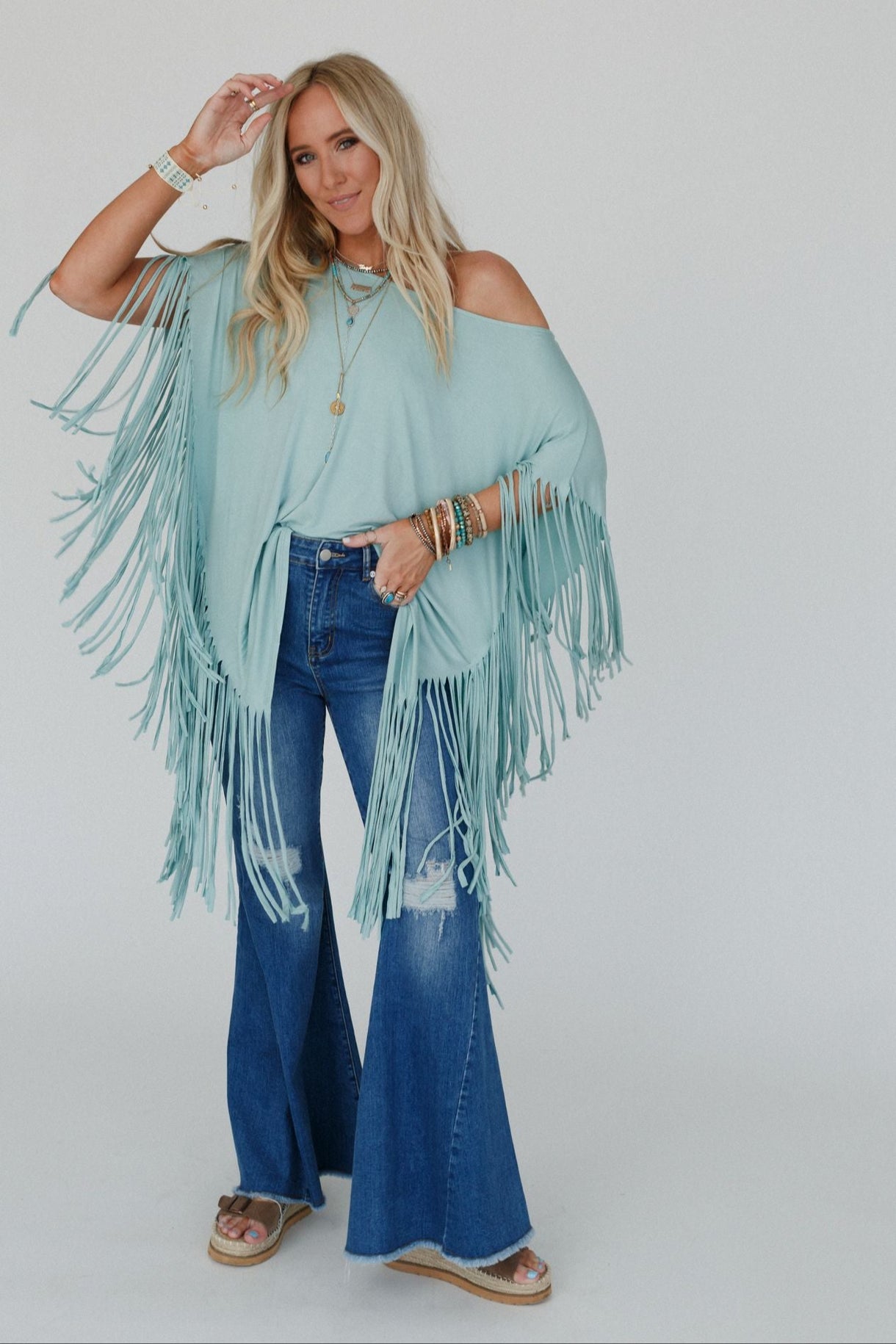 Showstopper Fringe Top - Washed Seafoam – Three Bird Nest