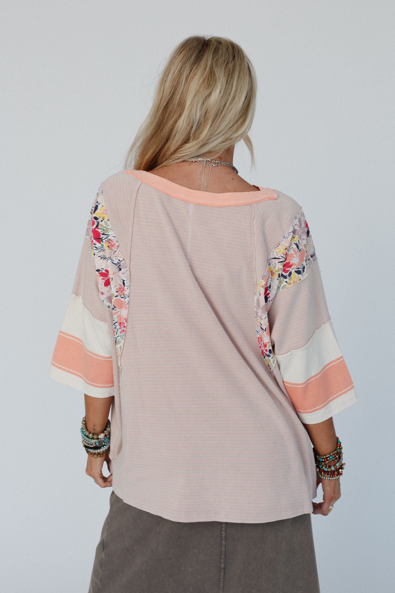 Britt Patchwork Floral Print Top - Apricot – Three Bird Nest