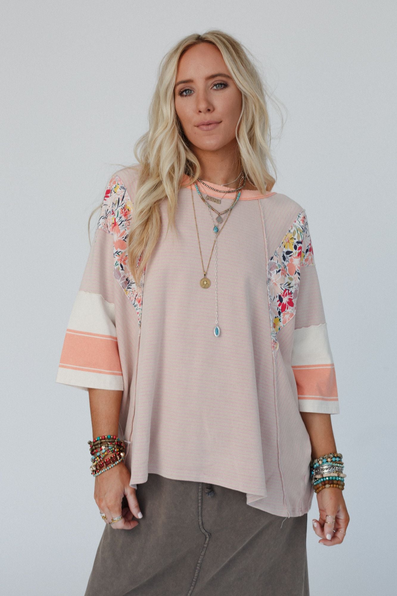Britt Patchwork Floral Print Top - Apricot – Three Bird Nest