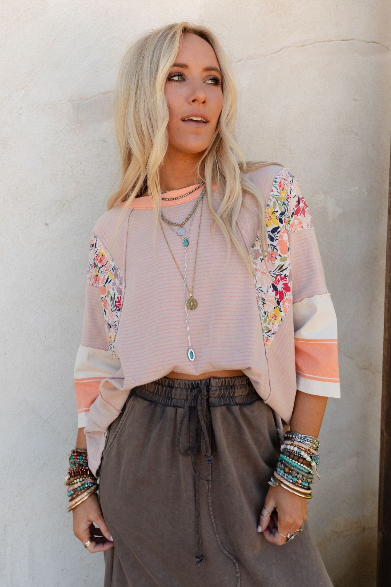 Britt Patchwork Floral Print Top - Apricot – Three Bird Nest