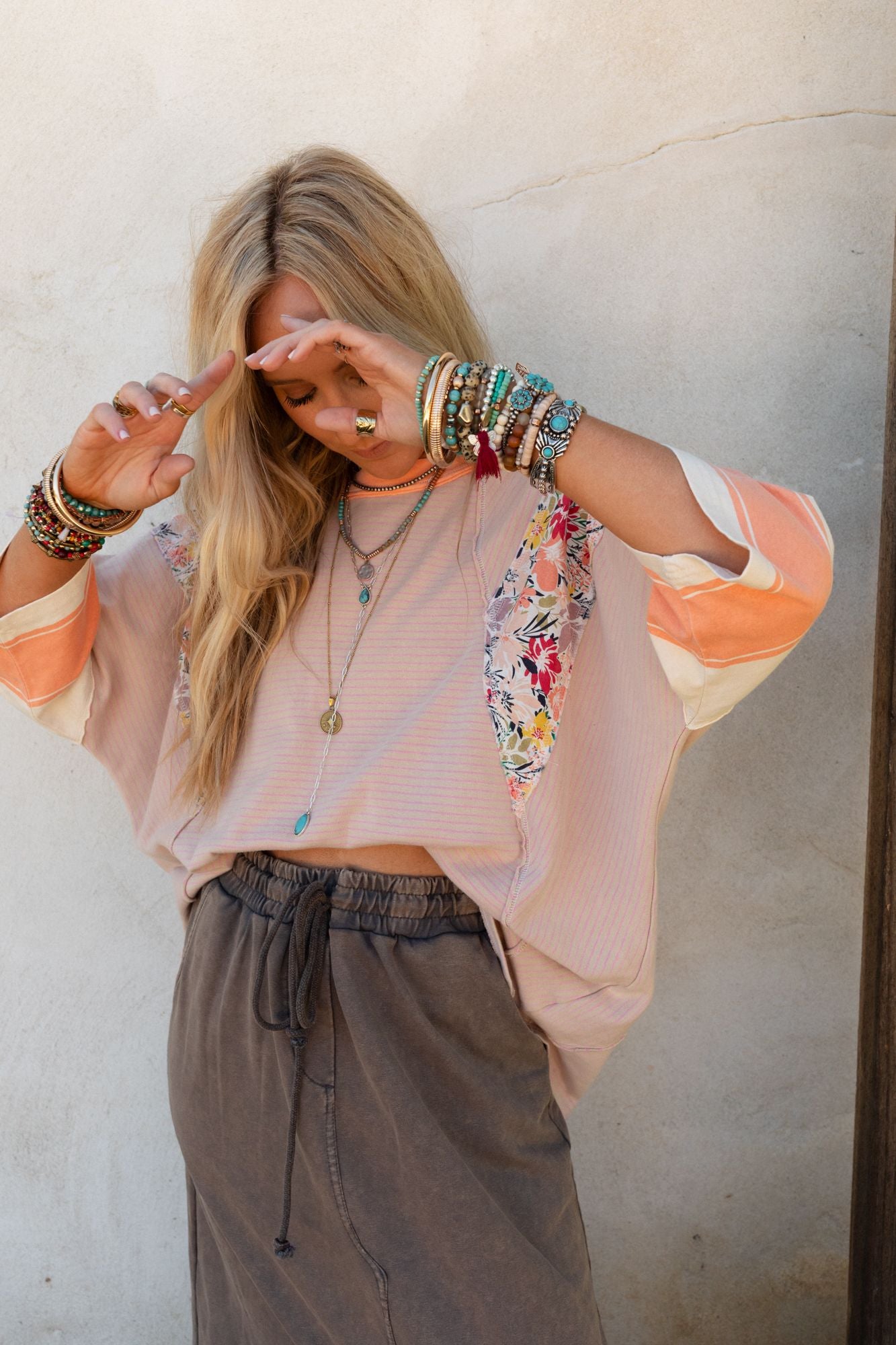 Britt Patchwork Floral Print Top - Apricot – Three Bird Nest