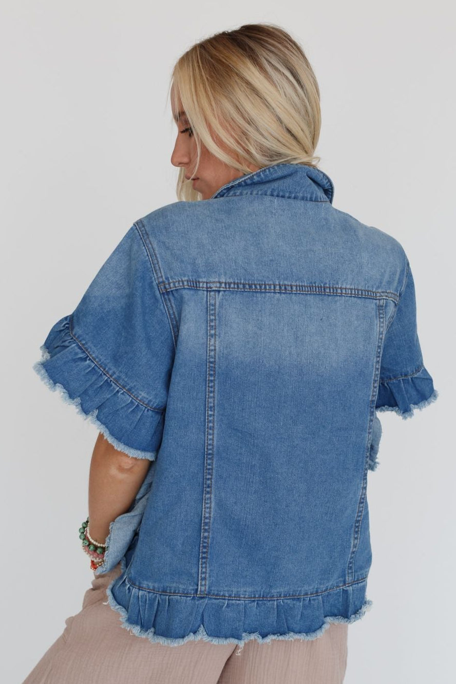 Scottie Ruffle Denim Jacket - Light Blue – Three Bird Nest