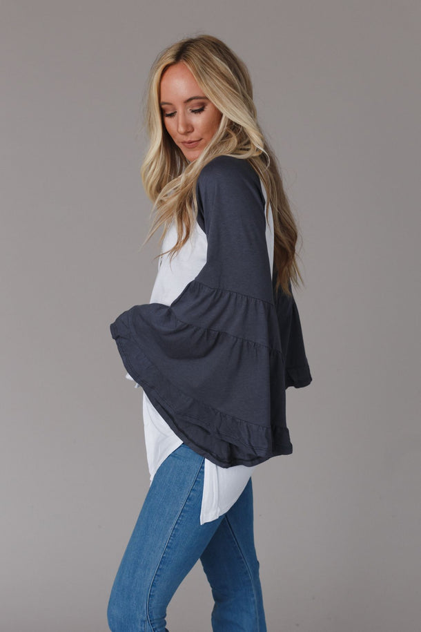 Bell Sleeve Baseball Tee - Charcoal – Three Bird Nest