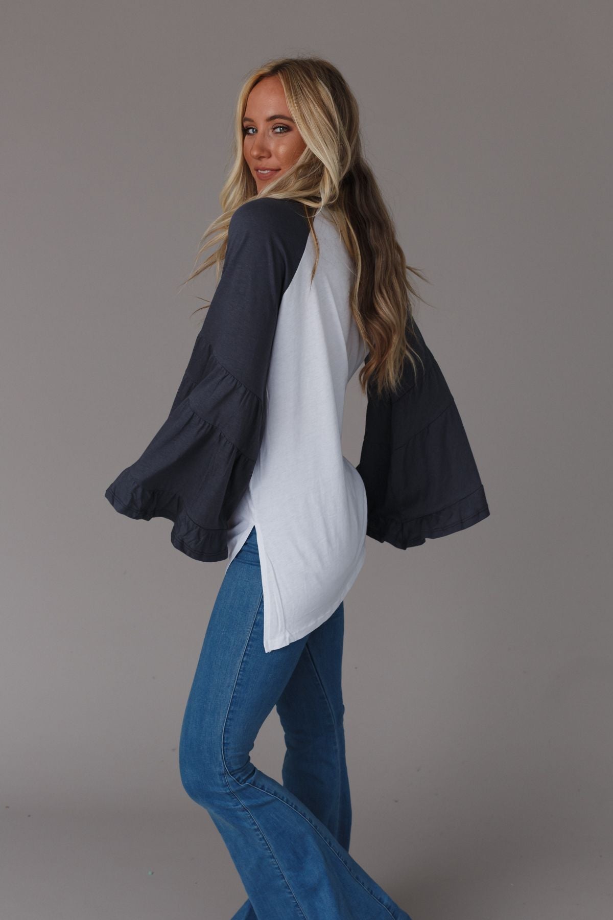 Bell Sleeve Baseball Tee - Charcoal – Three Bird Nest