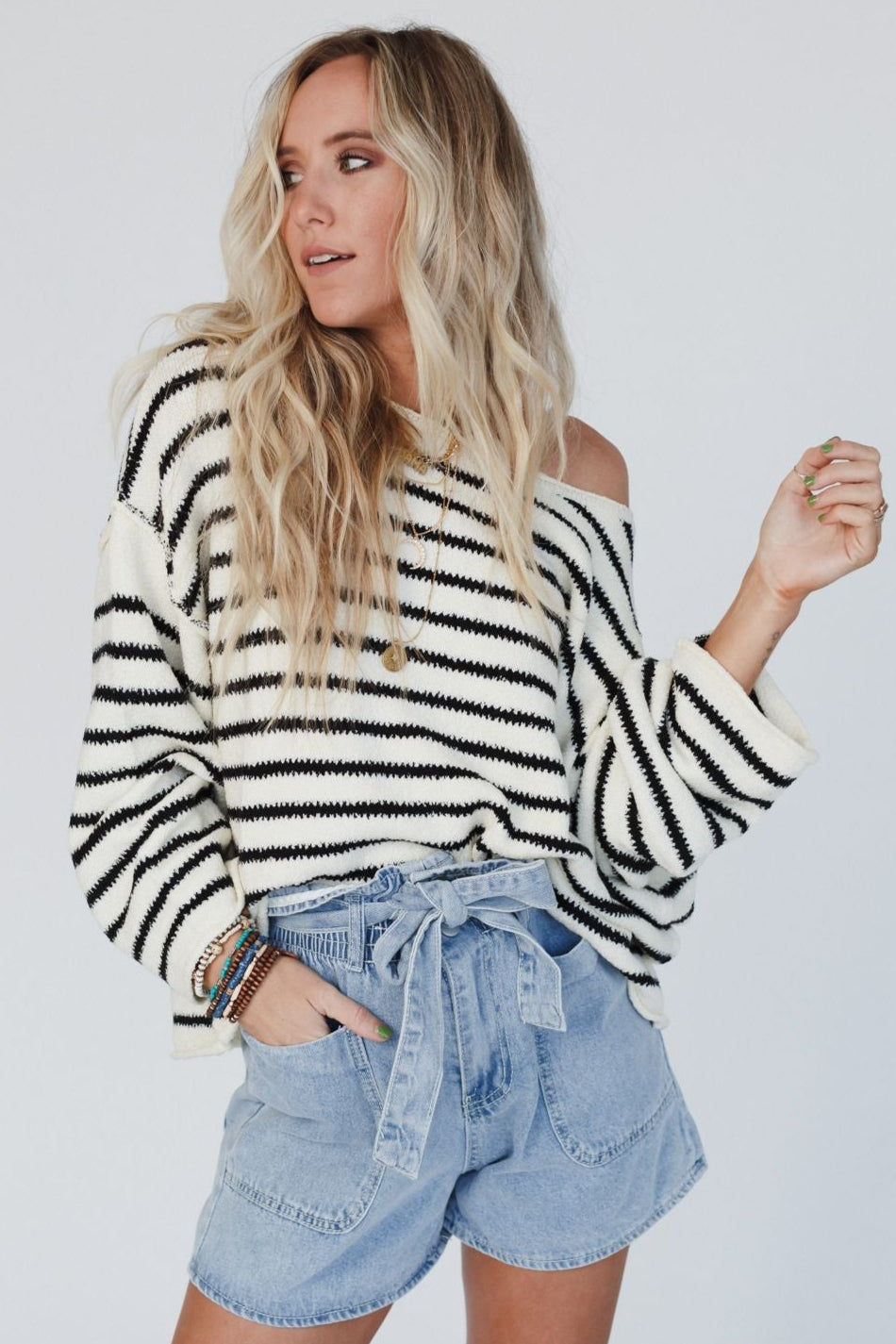 All My Stripes Oversized Sweater - Cream Black – Three Bird Nest