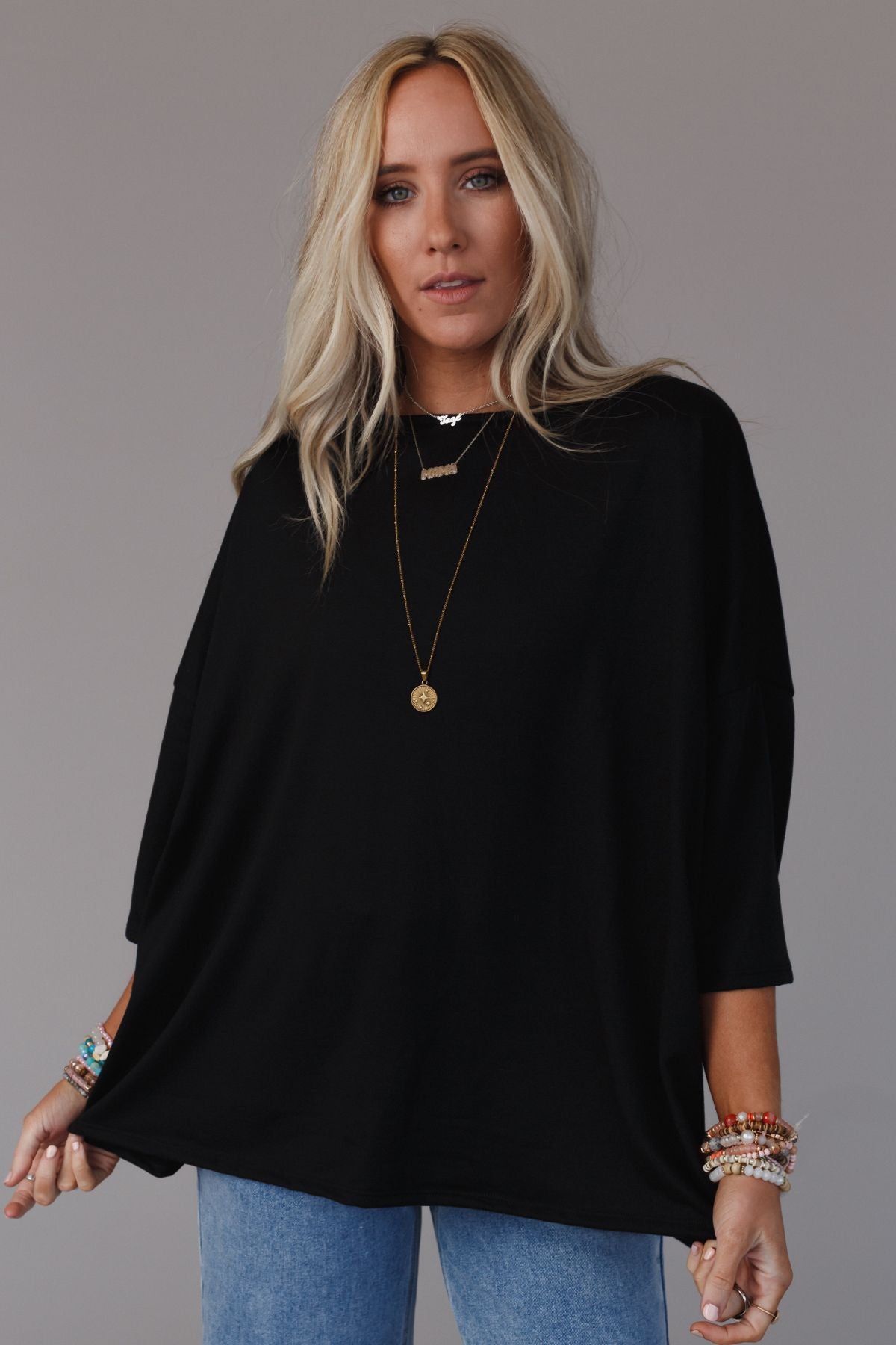 Cozy Cool Oversized Tee - Black – Three Bird Nest