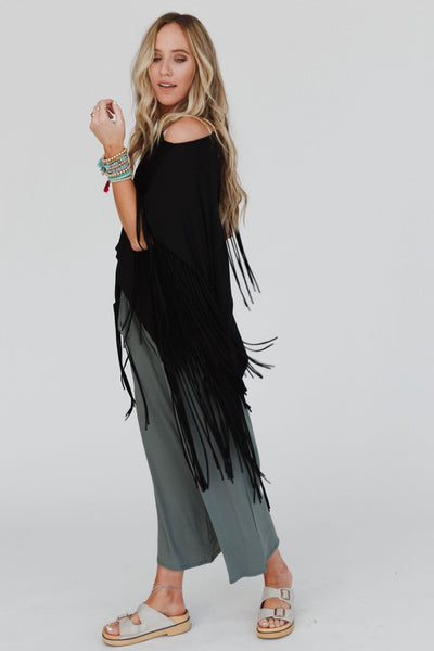 Showstopper Fringe Top - Black