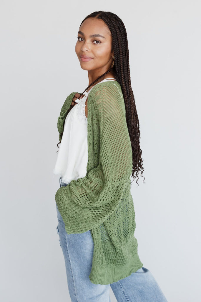 Brenden Knit Netted Cardigan - Green