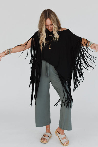 Showstopper Fringe Top - Black