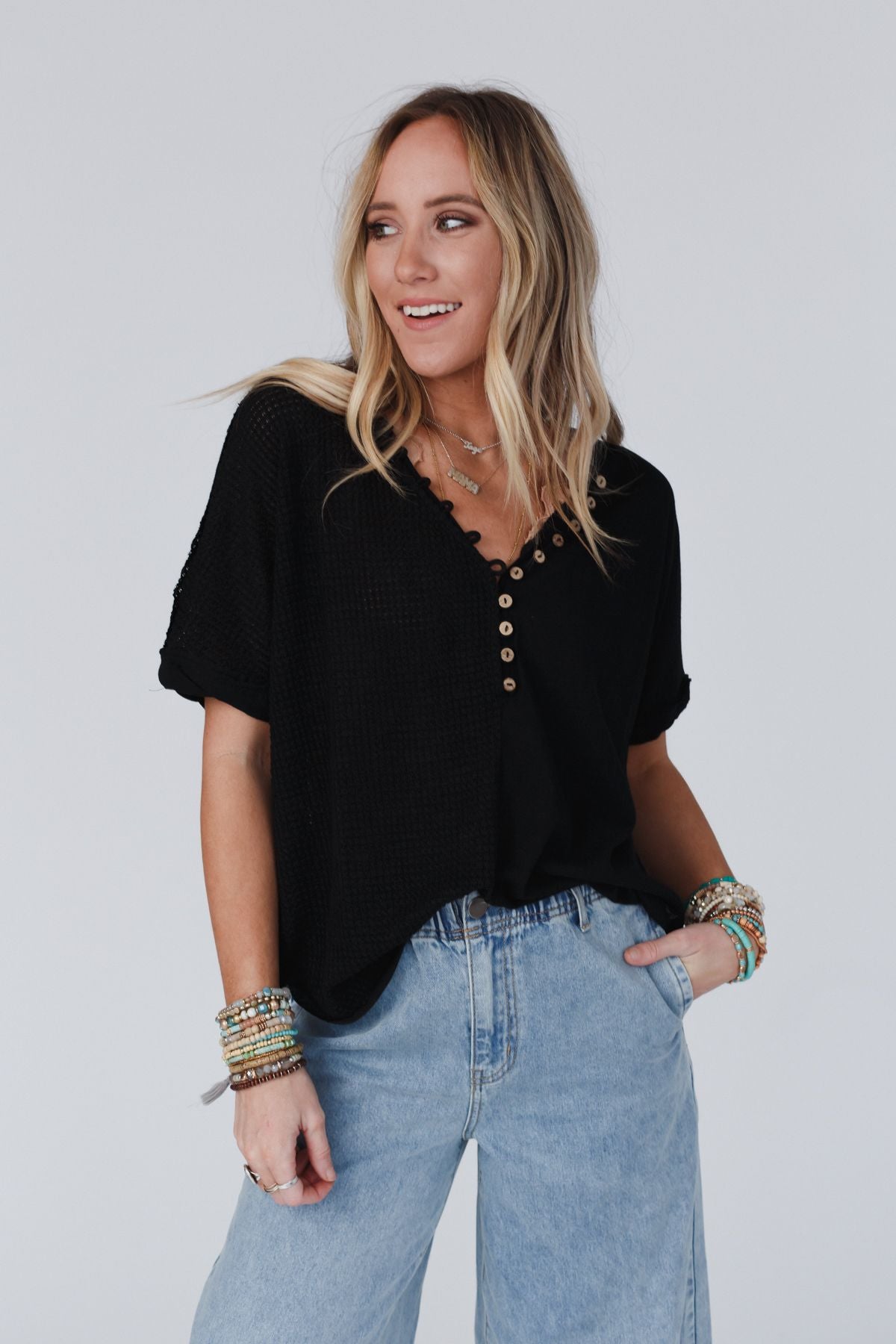 Gabbie Contrast Top - Black