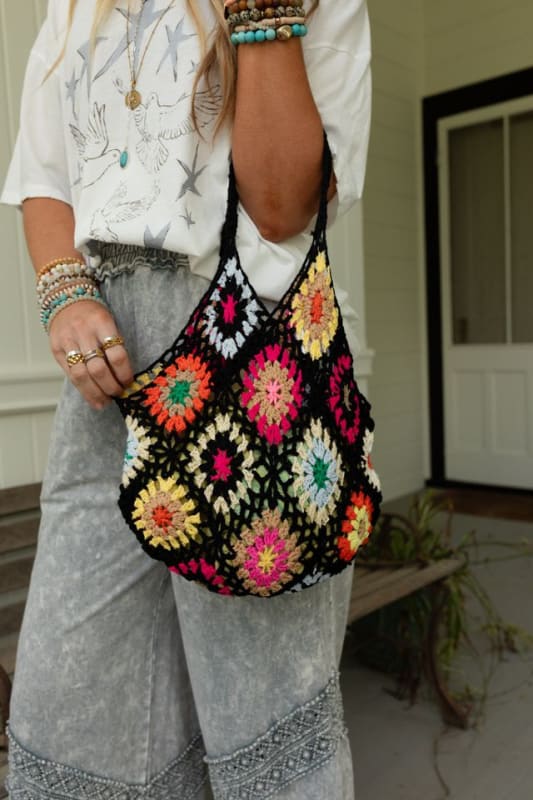 Poppy Coast Crochet Handbag - Black | Three Bird Nest