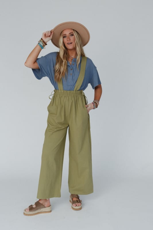 The Nest Davina Wide Leg Jumpsuit - Light Olive | Three Bird Nest