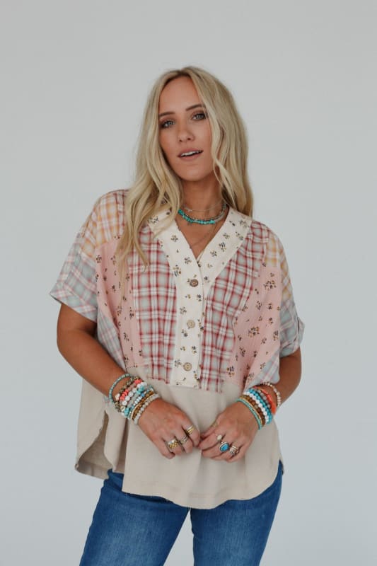 Better Together Mixed Print Top - Mustard | Three Bird Nest